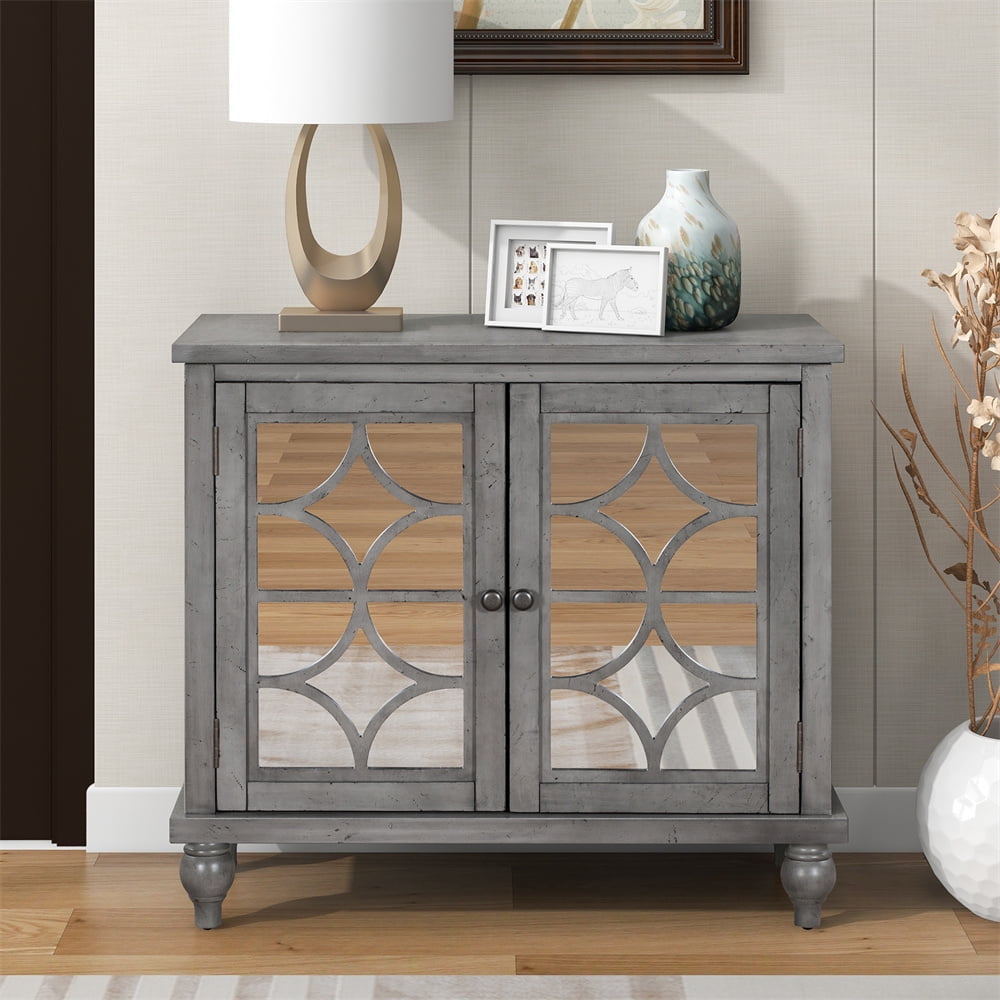 35" Mirrored Storage Cabinet, Modern Console Table Sofa Table with 2 ...