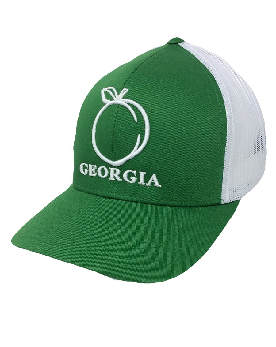 Georgia Peach Trucker Hat-Green Cap with White Mesh and White ...