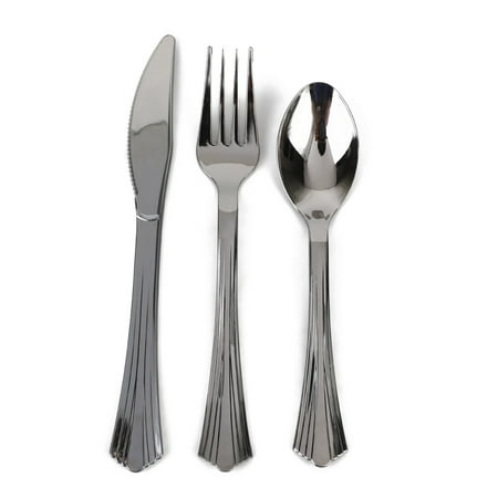 NETSENG 300 Plastic Silverware Set, Silver Plastic Cutlery Set, | 100 ...
