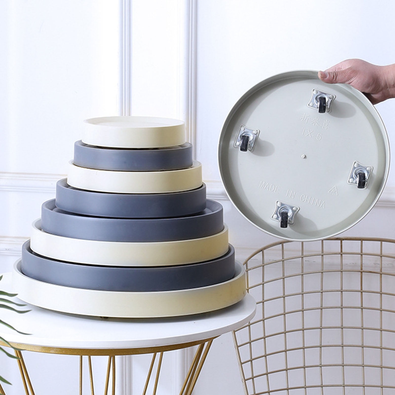 UDIYO Plant, Round Potted Plant Stand on Wheels, Heavy Duty Flower Pot ...