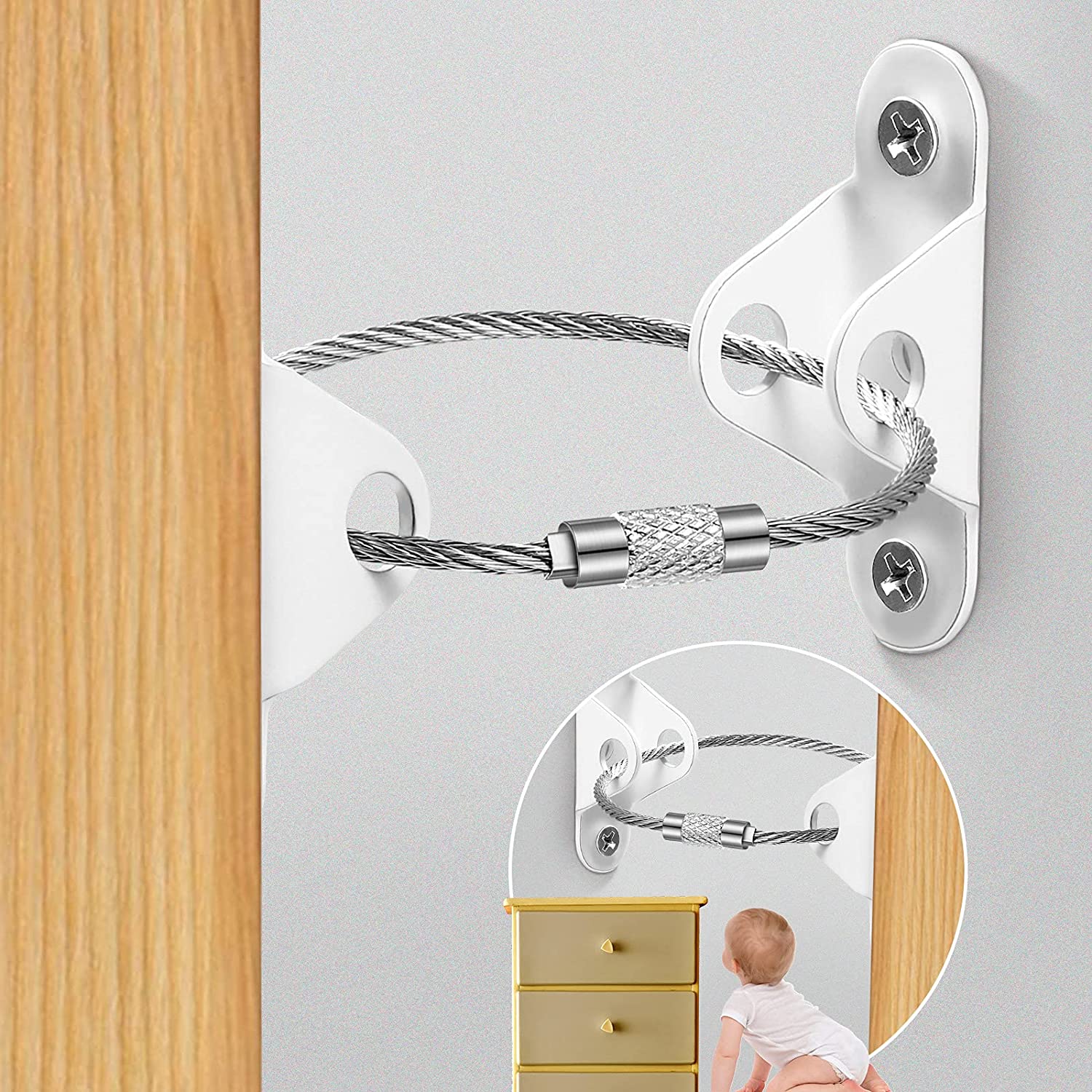 10 Pieces White Furniture Straps for Baby Proofing Earthquake Straps ...