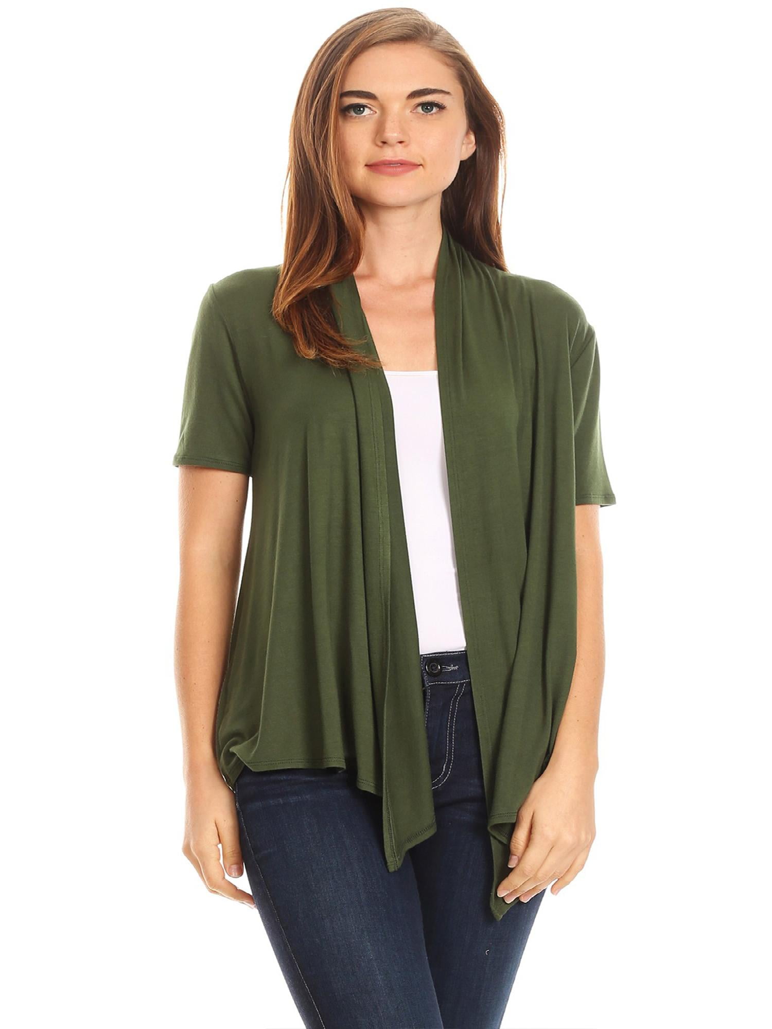 Women's Jersey Short Sleeve Solid Open Front Draped Casual Work Office ...