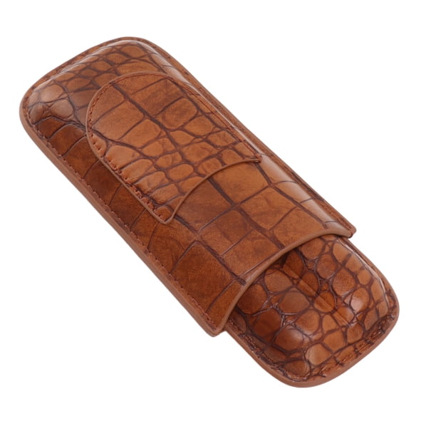 Cigar Case Holder, 2 Finger Cigar Case PU Leather Brown Textured for ...