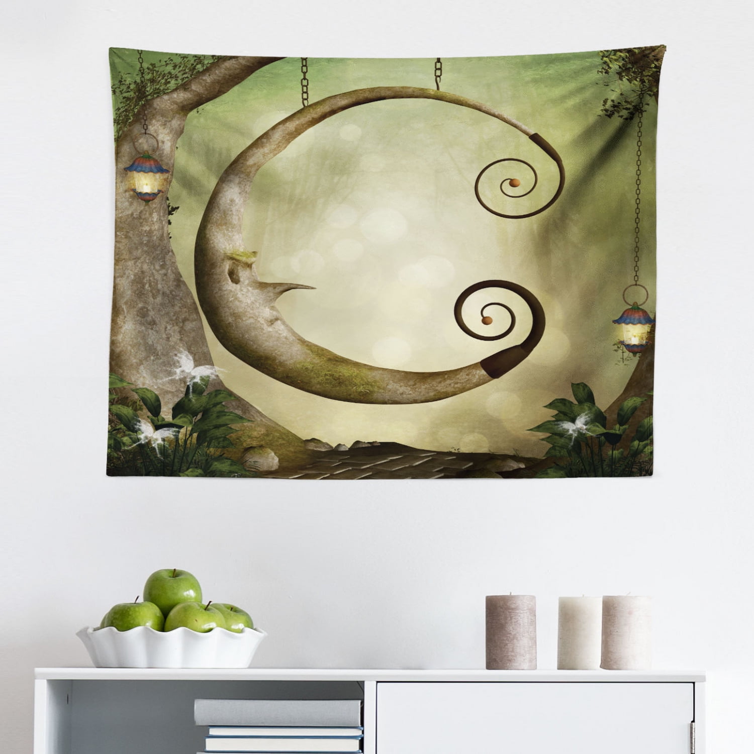 Horse Tapestry, Mace Holding White Haired Elf Girl Walking Barefoot in ...