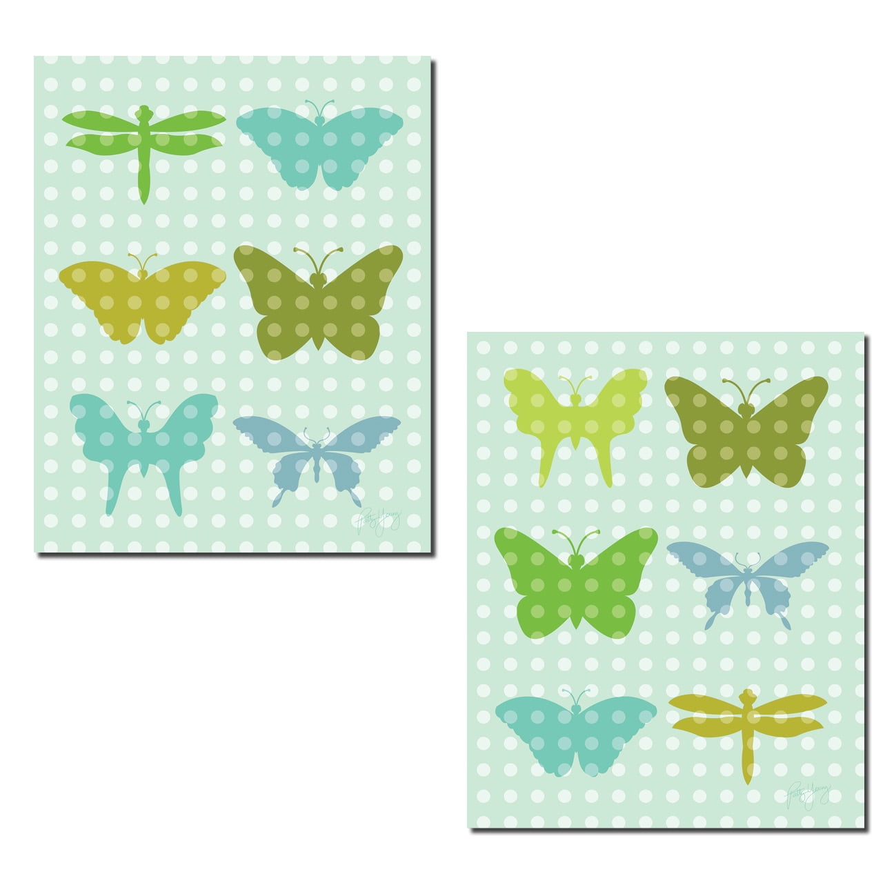 Beautiful Monarch Butterfly and Dragonfly Set on Polka Dots; Two ...
