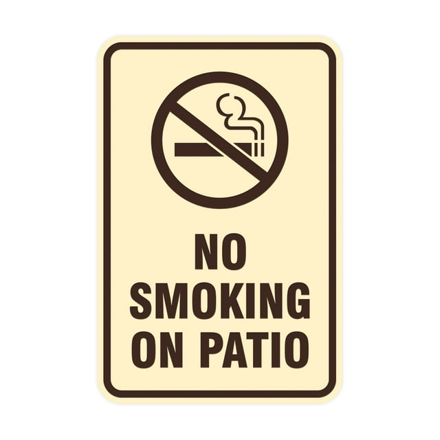 Portrait Round No Smoking On Patio Sign (Ivory/Dark Brown) - Large 6" x ...