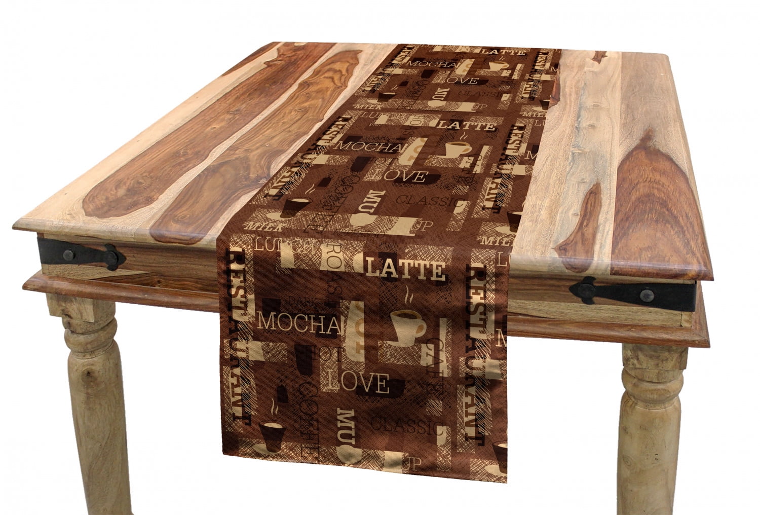 Coffee Table Runner, Cafeteria Pattern with Hot Mocha Latte Milk Love ...