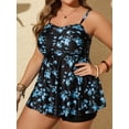 2026 Red Floral Print Plus Size Tankini Swimwear Women Large 2 Piece ...