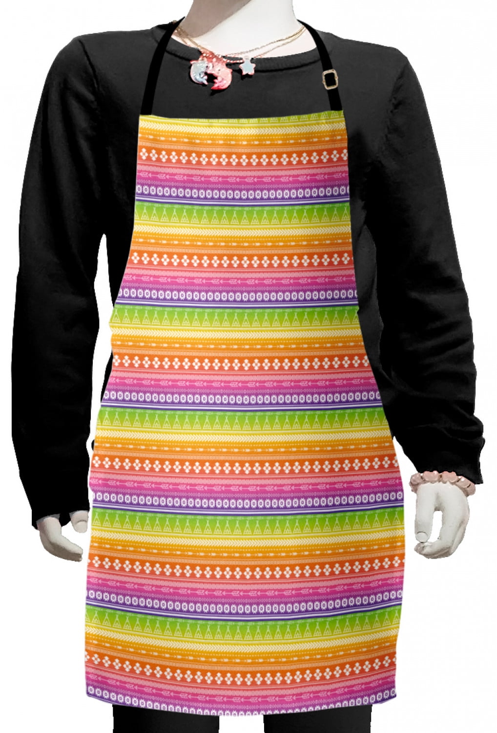 Ethnic Kids Apron, Motifs Pattern with Tents Angled Lines on Ombre ...