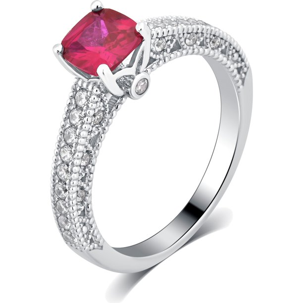 Arista Created Ruby and Cubic Zirconia Women's Ring in Sterling Silver ...