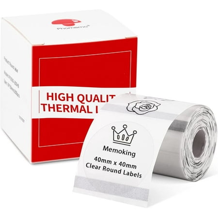 Clear Circle Thermal Label, 40x40mm / 1.57"x1.57" Transparent Round ...