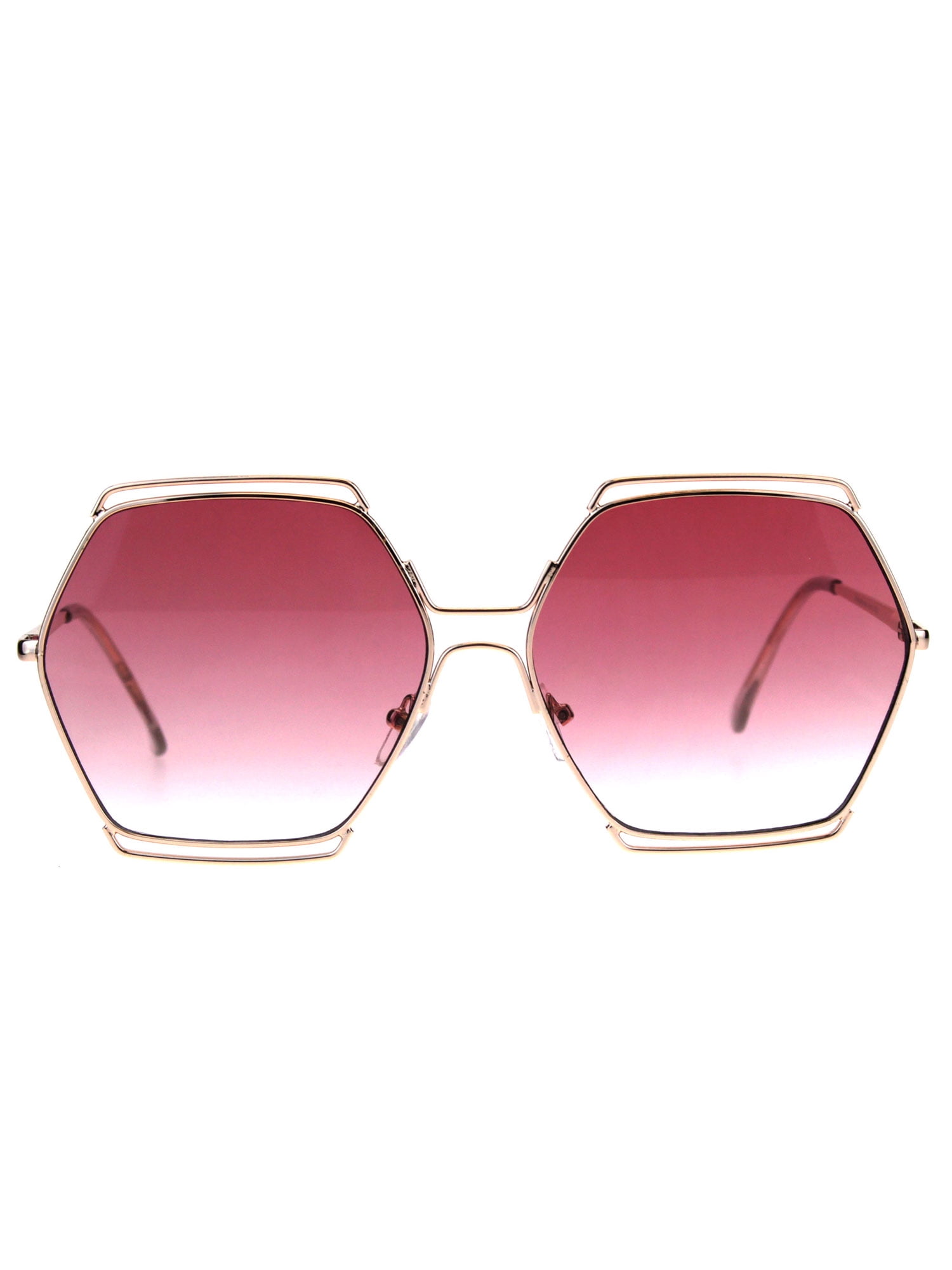 Octagonal Metal Rim Hippie Gradient Pimp Oversize Sunglasses Gold Pink ...