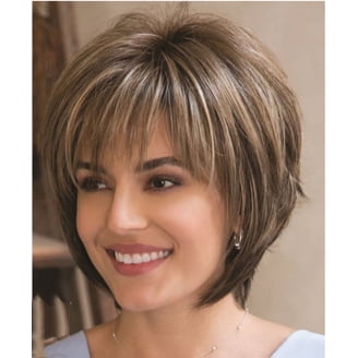 Short Blonde Layered Wig for Women with Bangs Short Straight Mixed ...