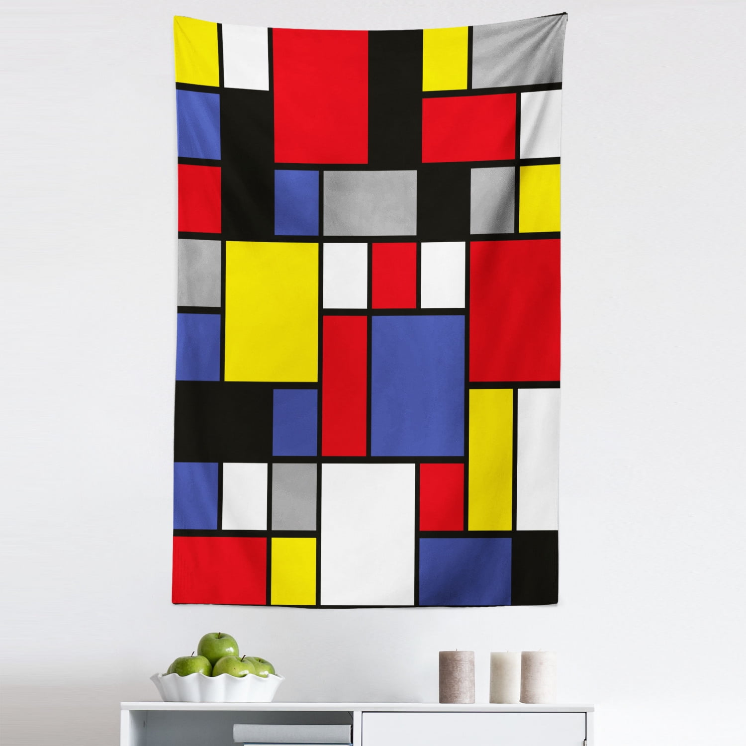 Art Tapestry, Mondrianesque Pop Design with Colorful Squares Lively ...