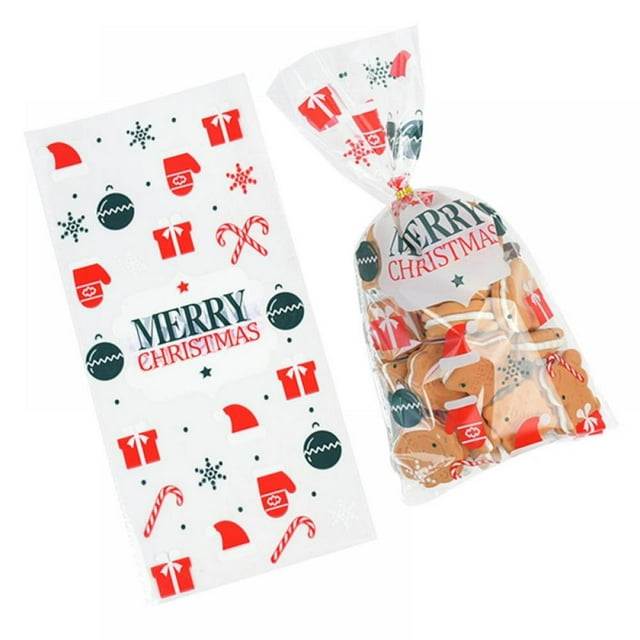 50PCS Christmas Cellophane Bags Christmas Candy Bags Holiday Clear ...