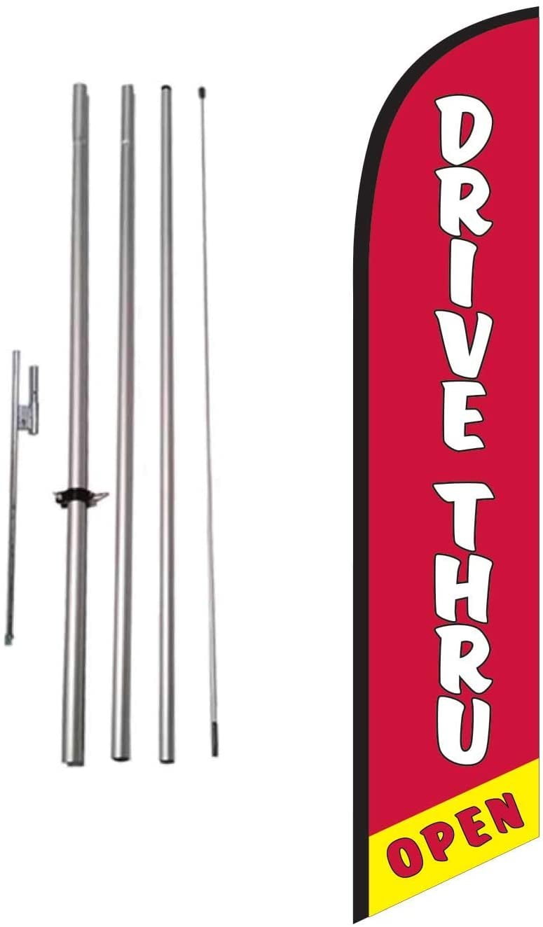 Drive Thru Open Restaurant Advertising Feather Banner Swooper Flag Sign ...