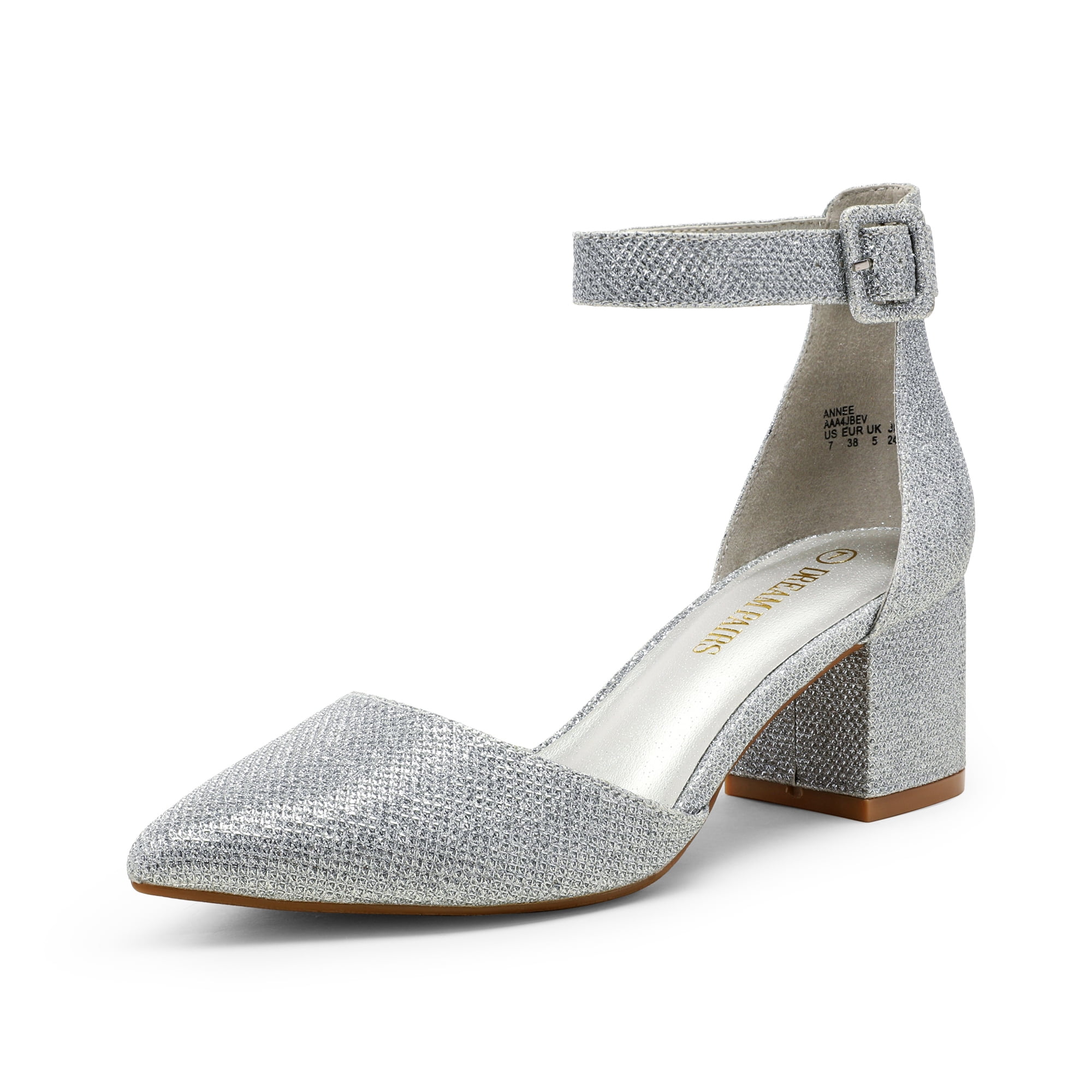 Thick Low Heel Silver Pumps