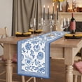 Blue Flowers Table Runner, Floral Geometric Classic Traditional Border ...
