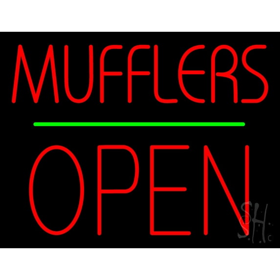 Mufflers Open Block Green Line LED Neon Sign 15 x 19 - inches, Clear ...