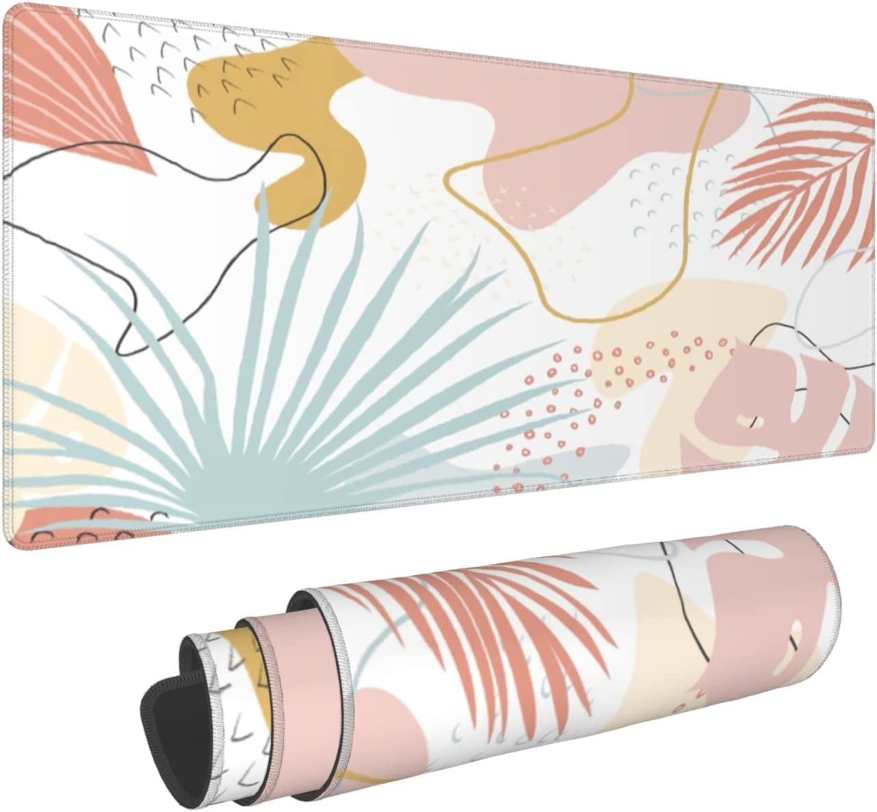 Abstract Plant Large Mouse Pad XL Boho Pink Palm Leaf Gaming Mouse Pad ...