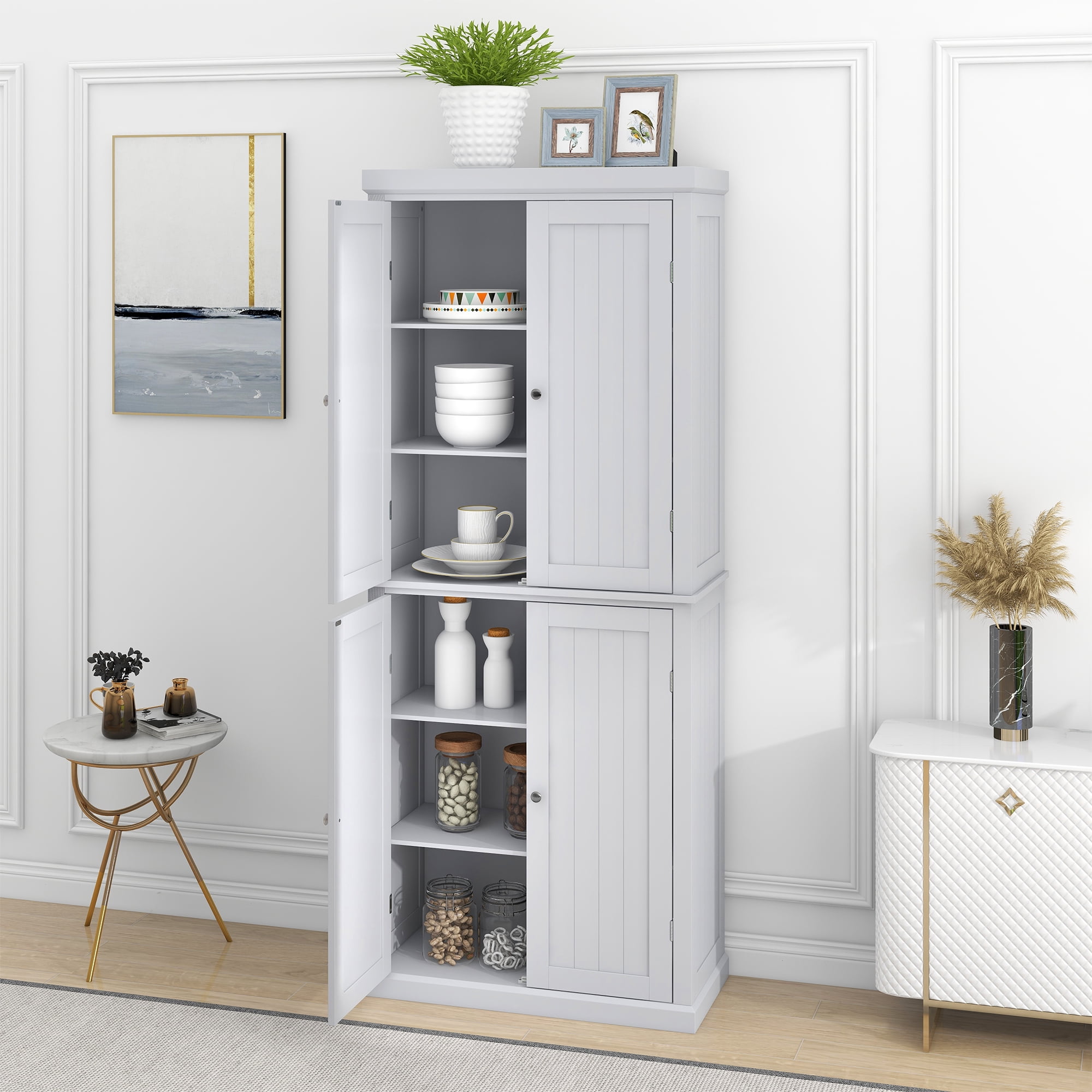 72'' Multifunctional Freestanding Organizer Tall Pantry Cabinet with 4 ...