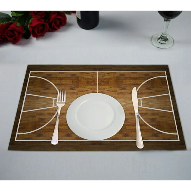 ECZJNT Aerial top view hardwood basketball court Placemat Table Mat Cup ...