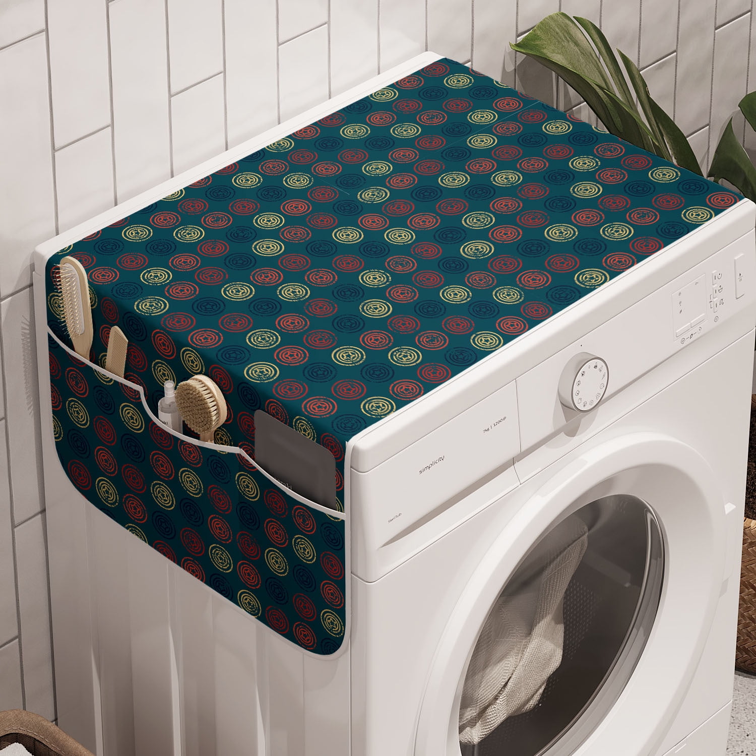Geometric Washing Machine Organizer, Blue Toned Background with Warm ...