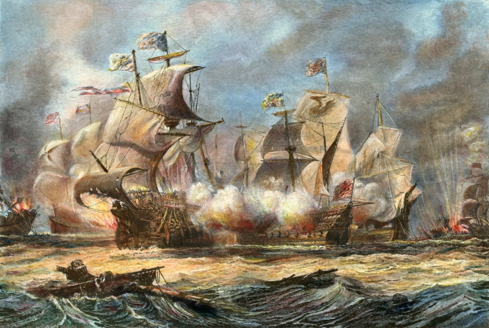 Stretched Canvas Art - Spanish Armada 1588. /Nthe 'Vanguard' Attacking ...
