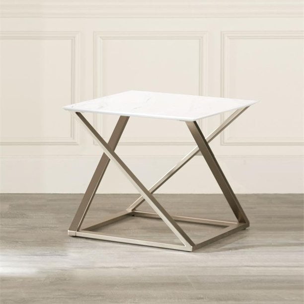 Steve Silver Zurich Square White Faux Marble Mixed Media End Table ...