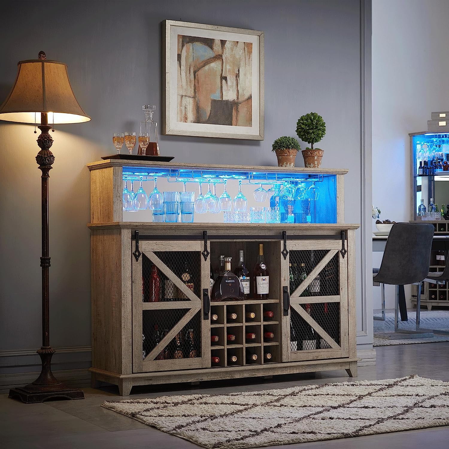 Humidor Cigar Box 55 Inch Wine Bar Cabinet With LED Lights - Storage ...