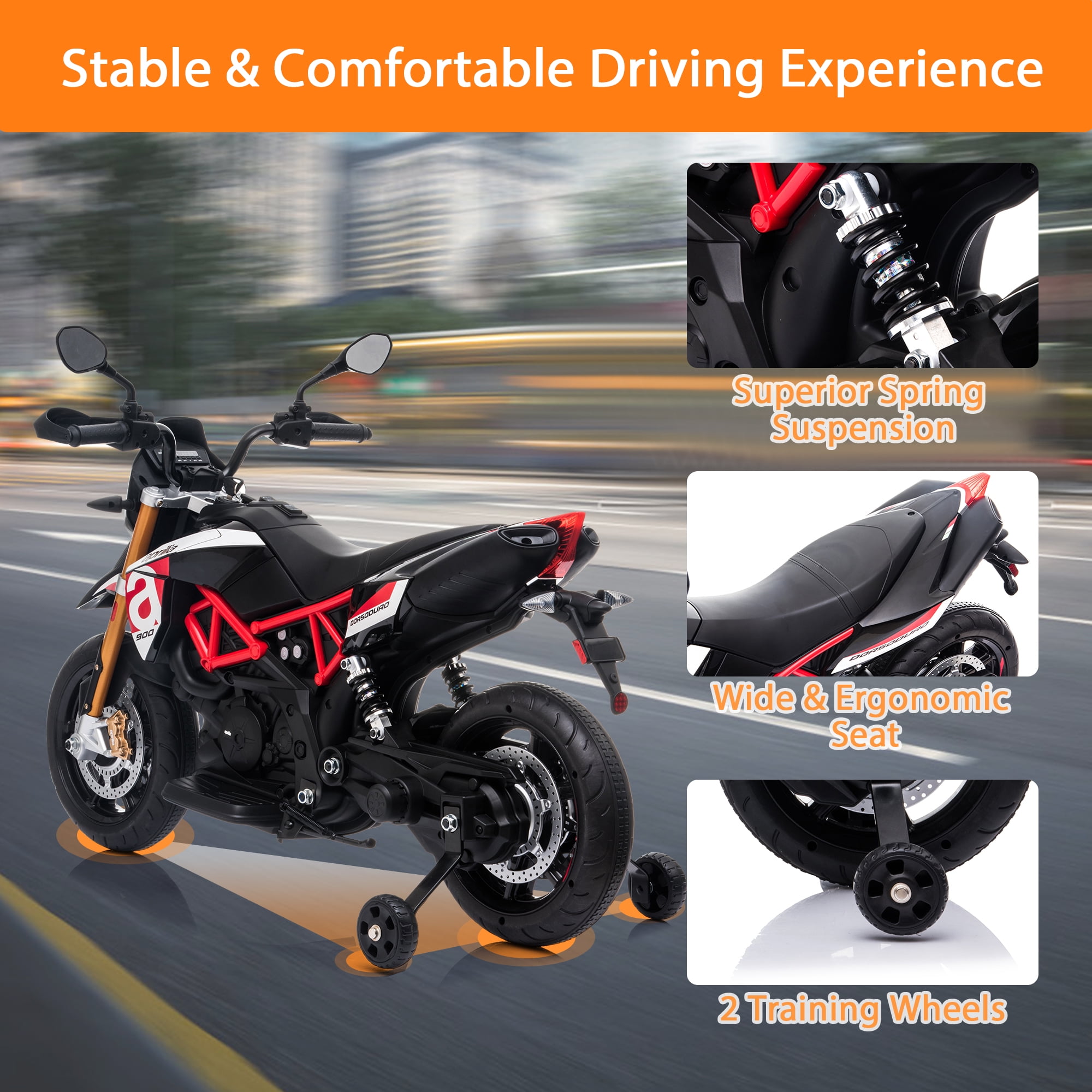 TOBBI Aprilia Licensed 12V Ride on Motorcycle Electric Motorbike for Kids Child Toys W/Training ...