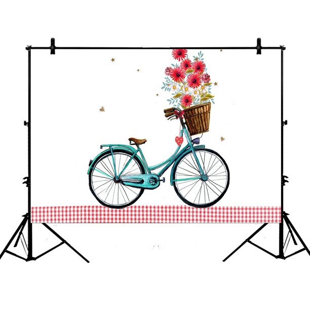 GCKG 7x5ft Blue Bicycle With Flower Floral and Butterfly Art Polyester ...