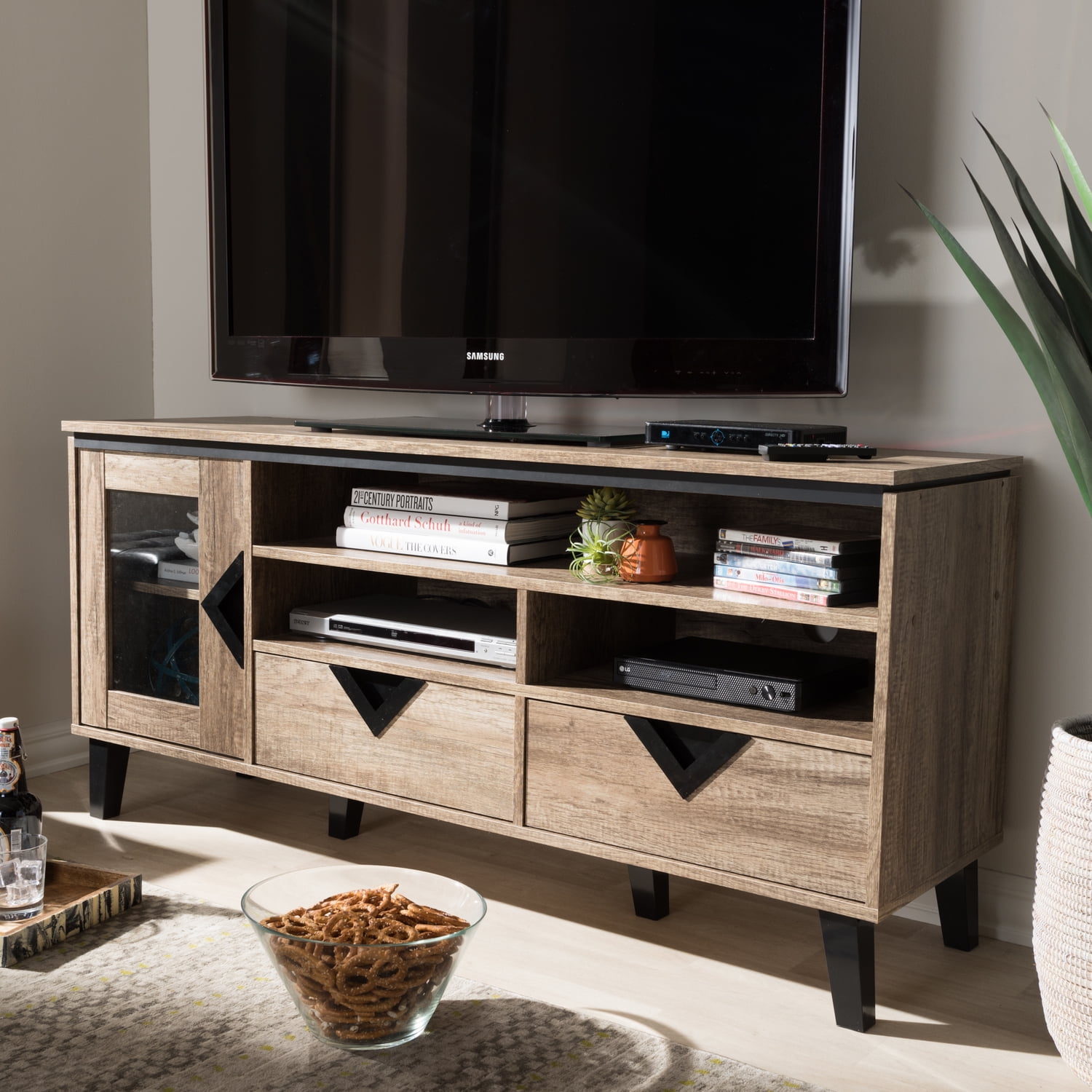 Baxton Studio Cardiff TV Stand-Color:Light Brown,Material:Particle ...