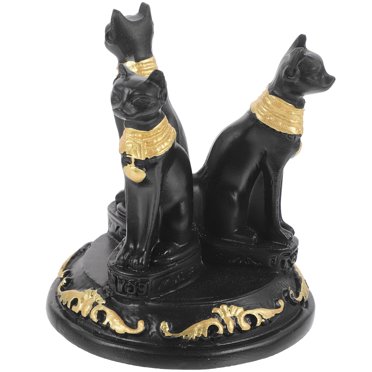 Large Black And Gold Egyptian Goddess Cat Bastet With Scarab Amulet ...