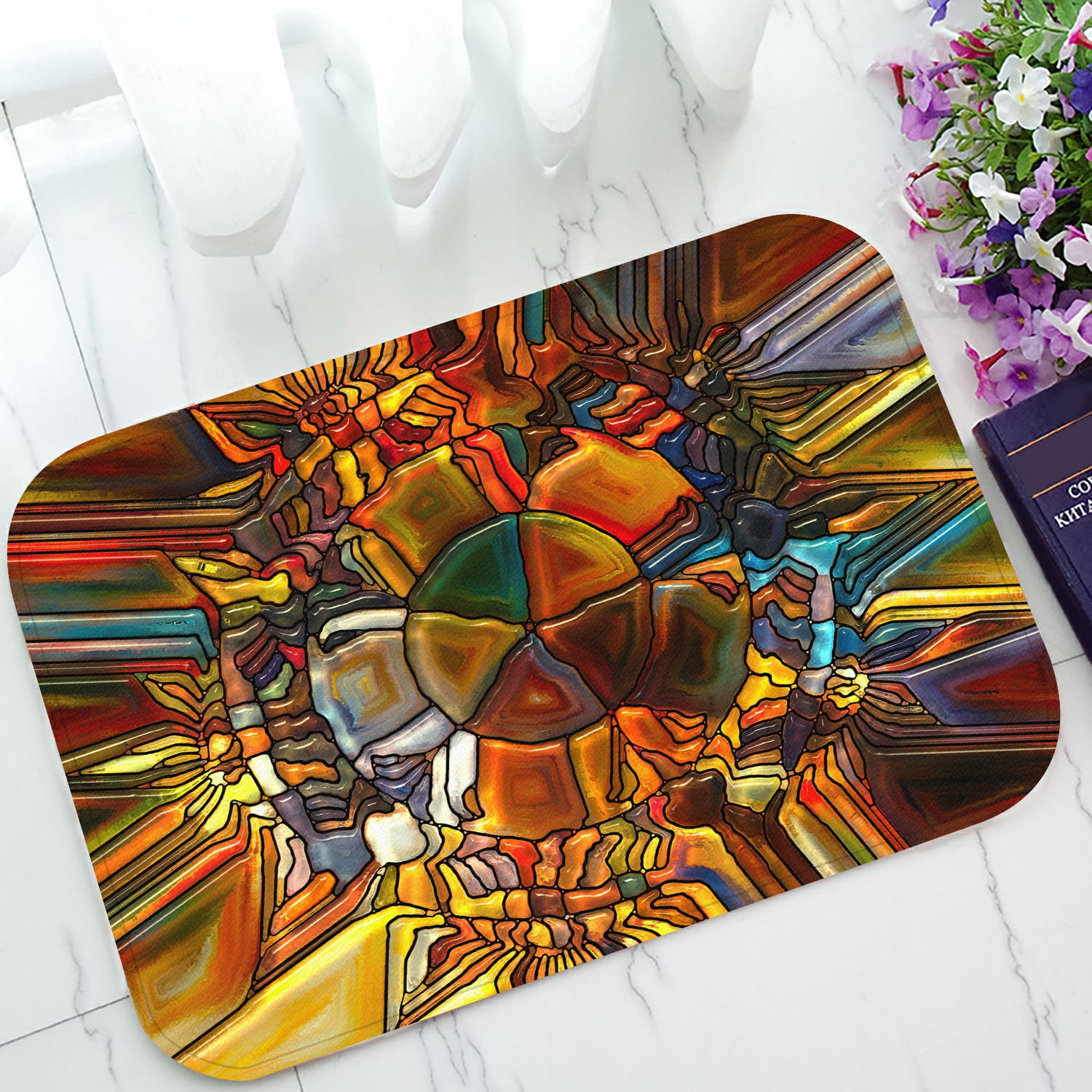 ABPHQTO Composed Virtual Stained Glass Fragments Doormat Entrance Rug ...