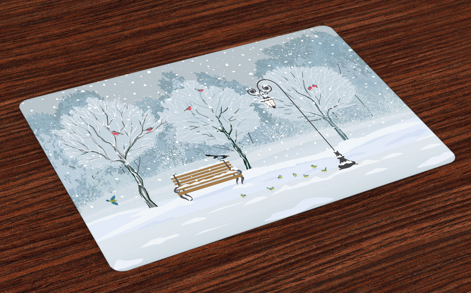 Christmas Placemats Set of 4 Snow Falling in the Park on a Cold Winter ...