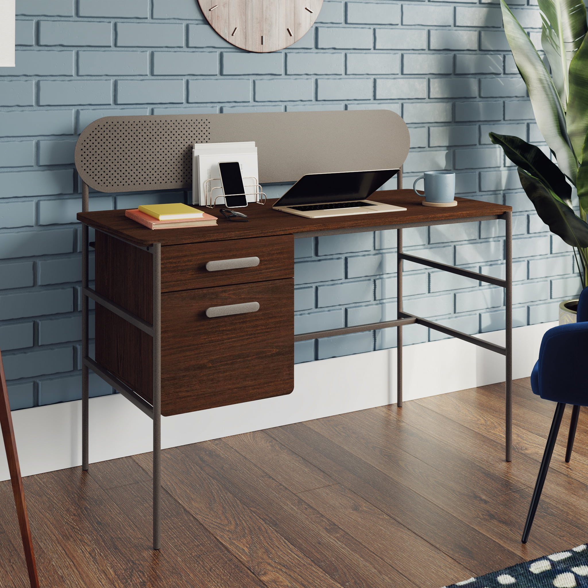 River Street Designs Modern Pedestal Desk, Umber Wood Finish - Walmart.com