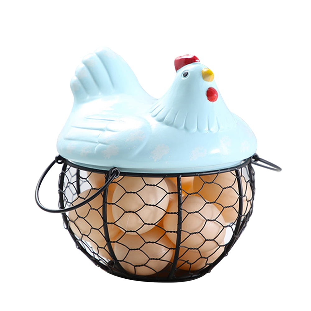 Mesh Wire Egg Basket with Ceramic Chicken Top Home Décor Baskets ...