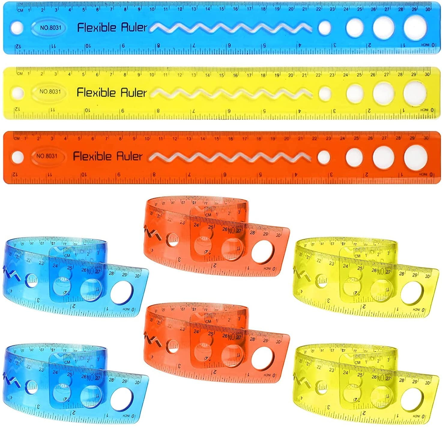 Flexible Rulers Set 10 Pcs Plastic Rulers 30cm (12 inch) Folding ...