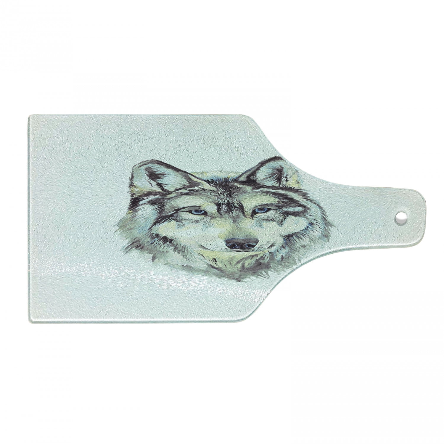 Wolf Cutting Board, Hand Drawn Style Canine Portrait with Blue Eyes ...