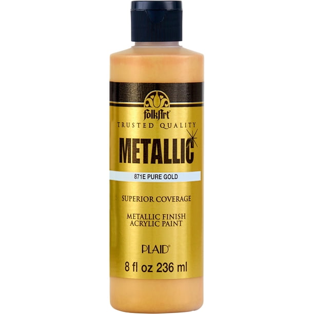 FolkArt Metallic Acrylic Craft Paint, Metallic Finish, Pure Gold, 8 fl ...