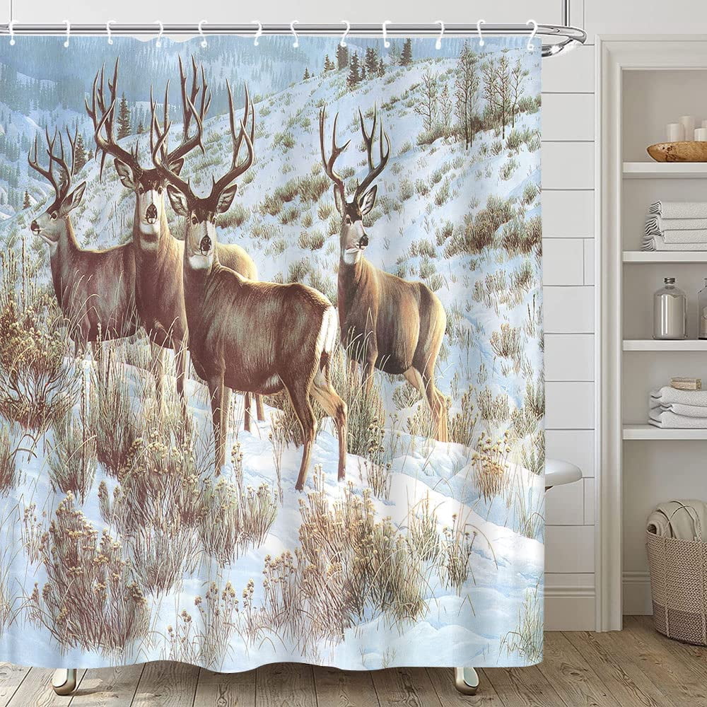 Deer Shower Curtain Wild Animal Elk Winter Forest Wilderness Natural ...