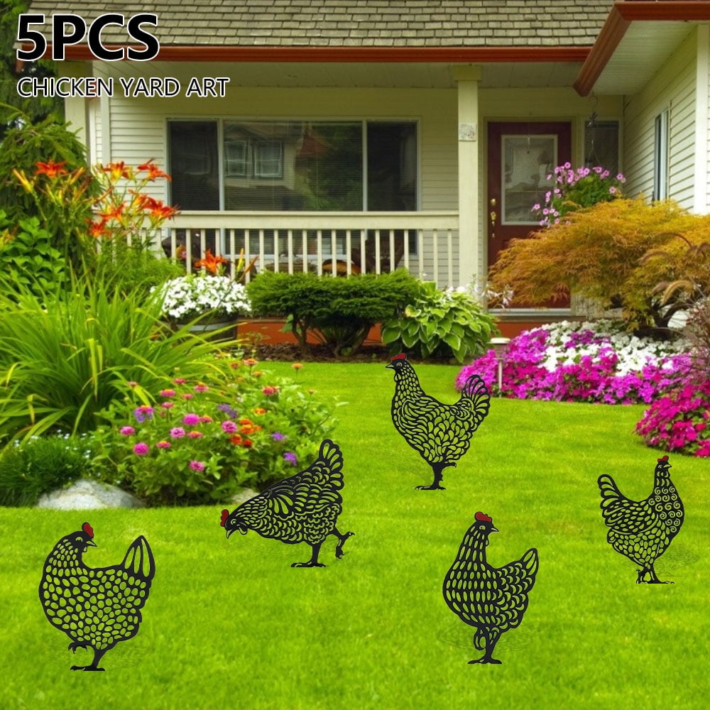 Protoiya Chicken Yard Art,Hens Outdoor Decoration 5 Cute Hollow Chicken ...