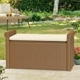 Dextrus 90 Gallon PE Rattan Patio Storage Bench with Cushion 2-in-1 ...
