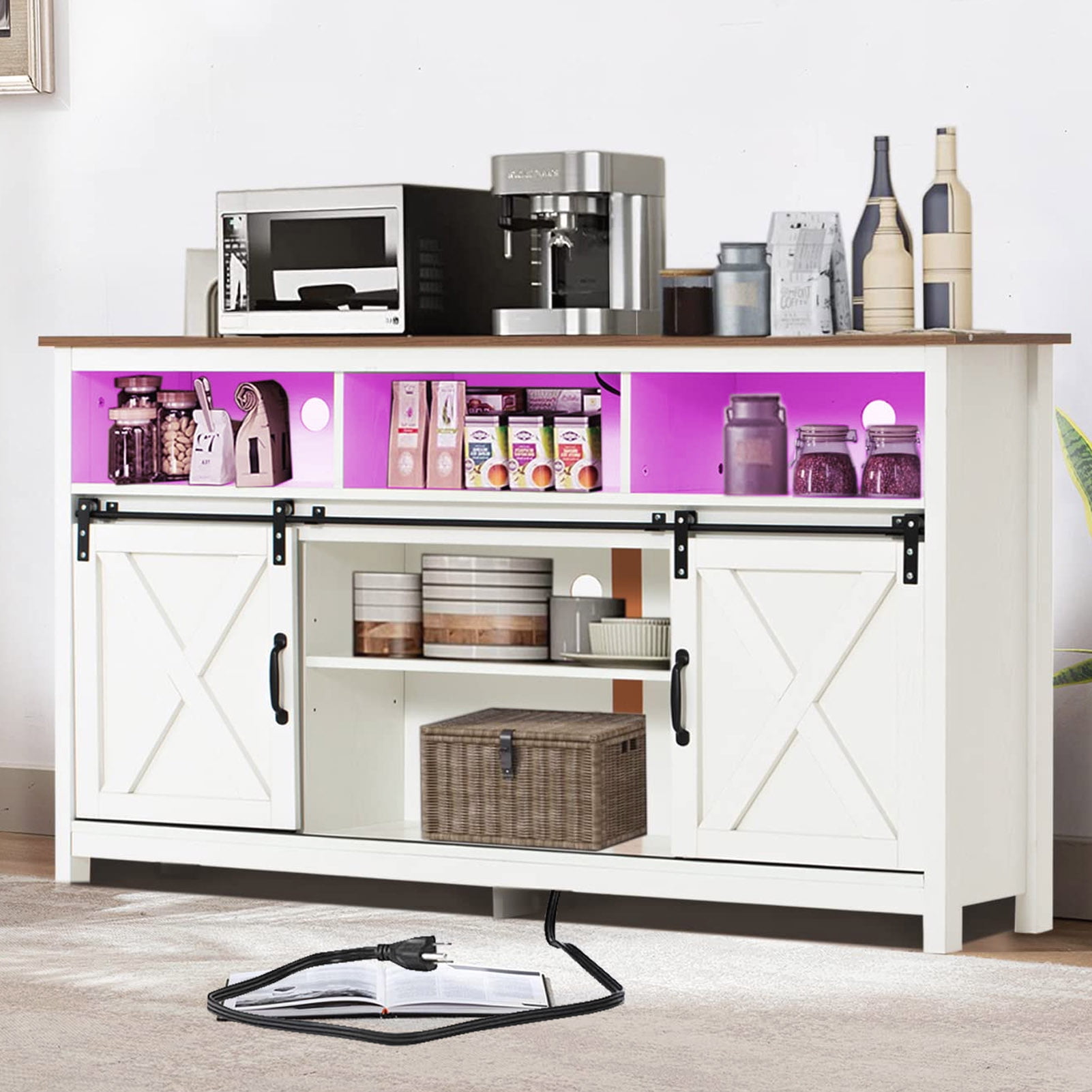 Farmhouse Buffet Cabinet with LED Light, Outlet, Kosovo | Ubuy