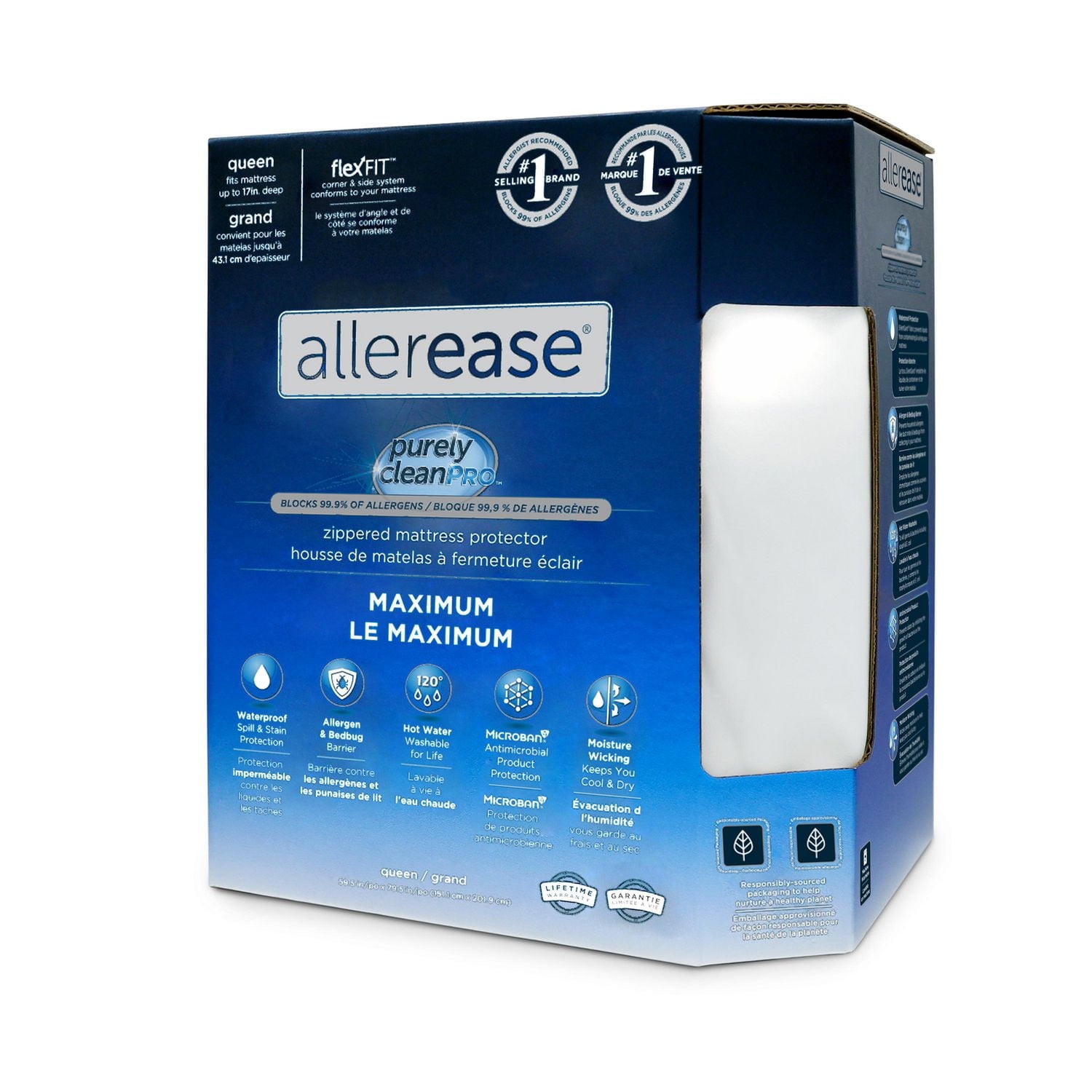 AllerEase Maximum Waterproof, Allergy and Bedbug Zippered Mattress Protector, Maximum Allergy ...