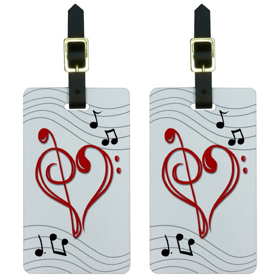 Music Heart Love Treble Bass Clef Notes Staff Luggage Tags ID, Set of 2 ...