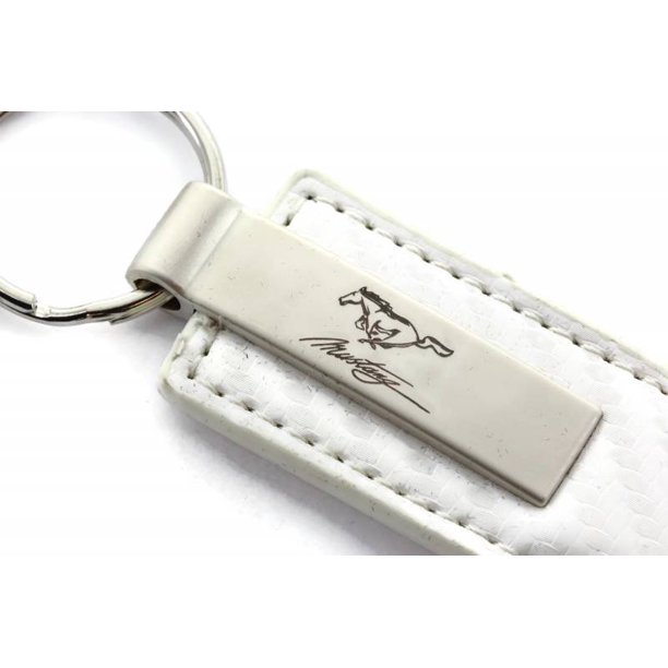 AutoGold Ford Mustang White CF Carbon Fiber Leather Logo Key Chain Ring ...