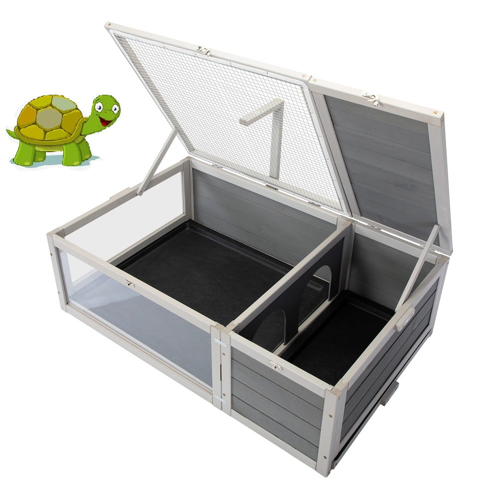 XGeek Tortoise House for Indoor and Outdoor, Wooden Turtle Habitat with ...