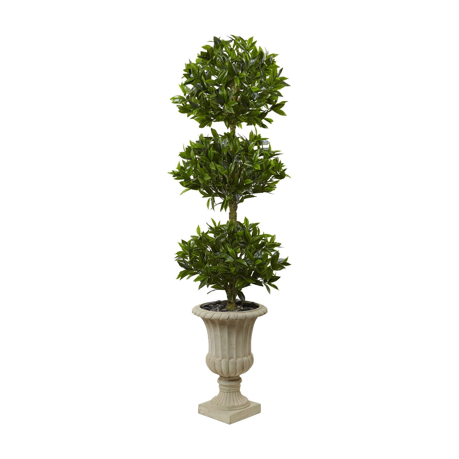 Nearly Natural 5.5 ft. Triple Bay Leaf Topiary Artificial Tree with Urn ...